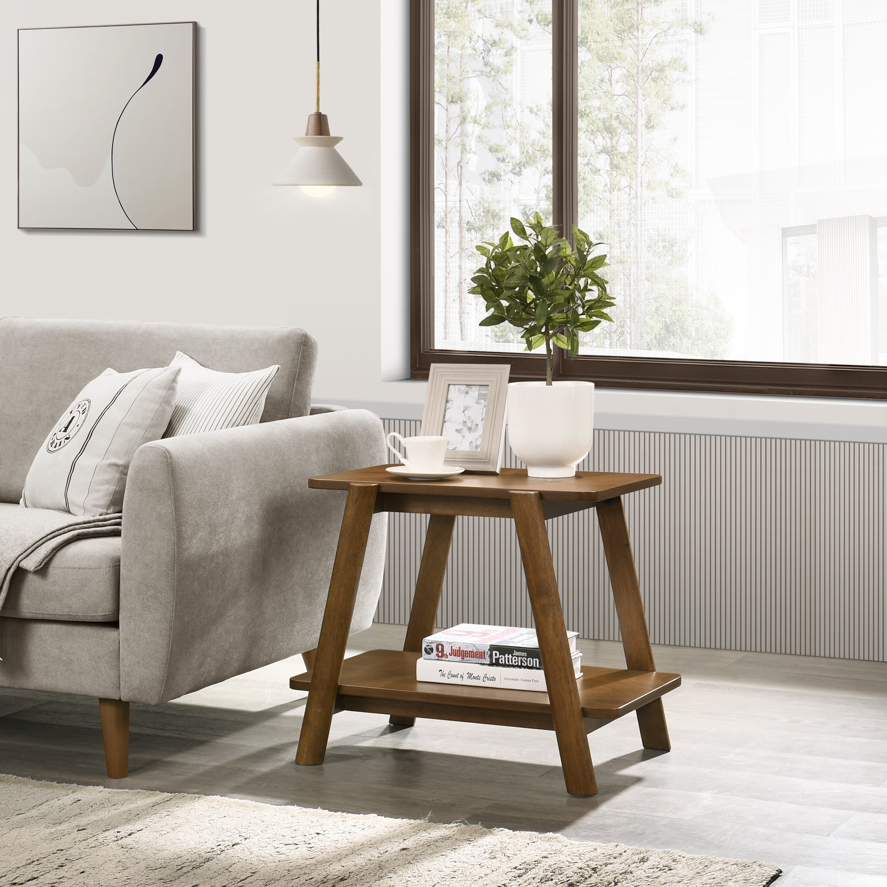 Roundhill Furniture Metz Mid-Century Modern Wood Shelf End Table ...